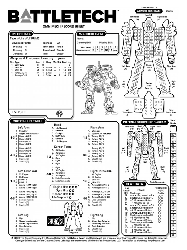 BattleTech Alpha Wolf Sheet | PDF | Battle Tech