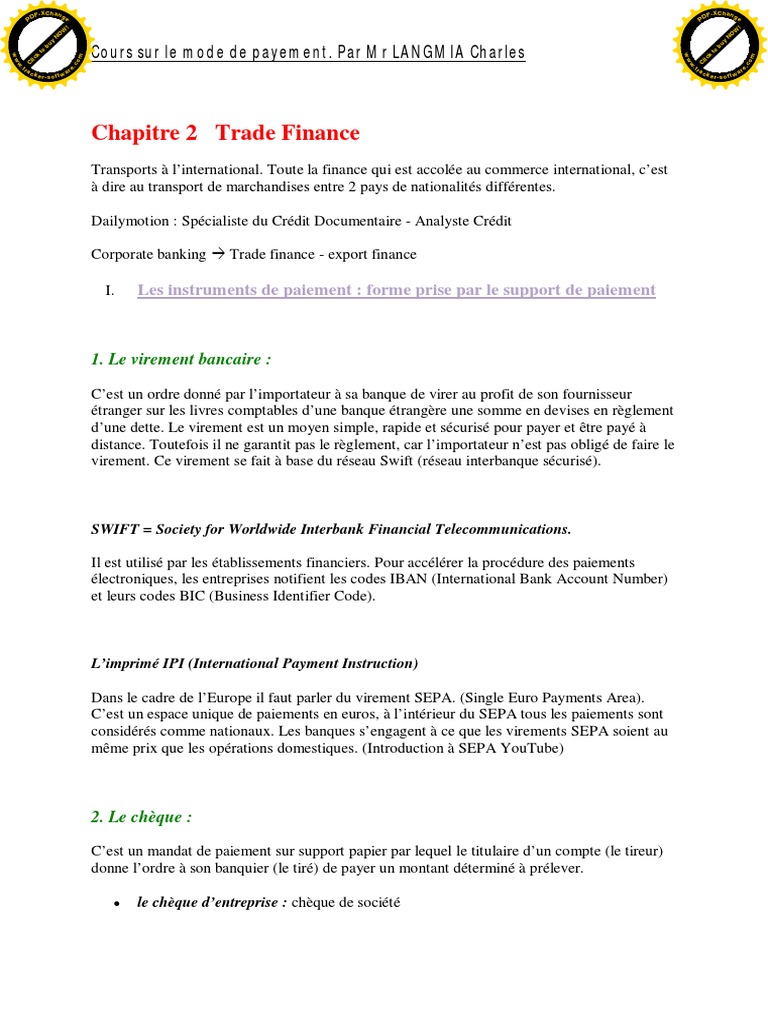 Modes de paiement en commerce international | PDF | Lettre de crédit ...