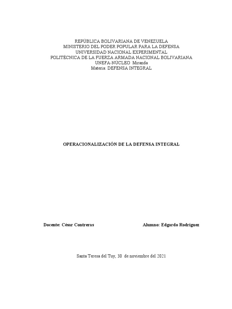 3Operacionalizacion de La Defensa Integral | PDF | Militar | Gobierno
