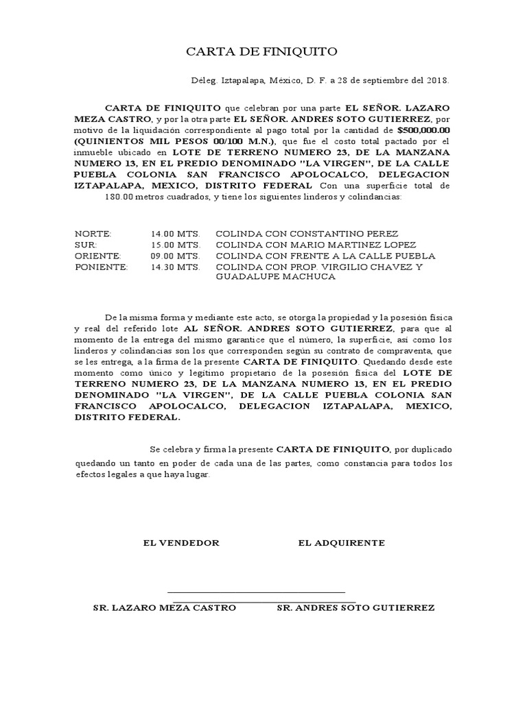 Carta de Finiquito | PDF
