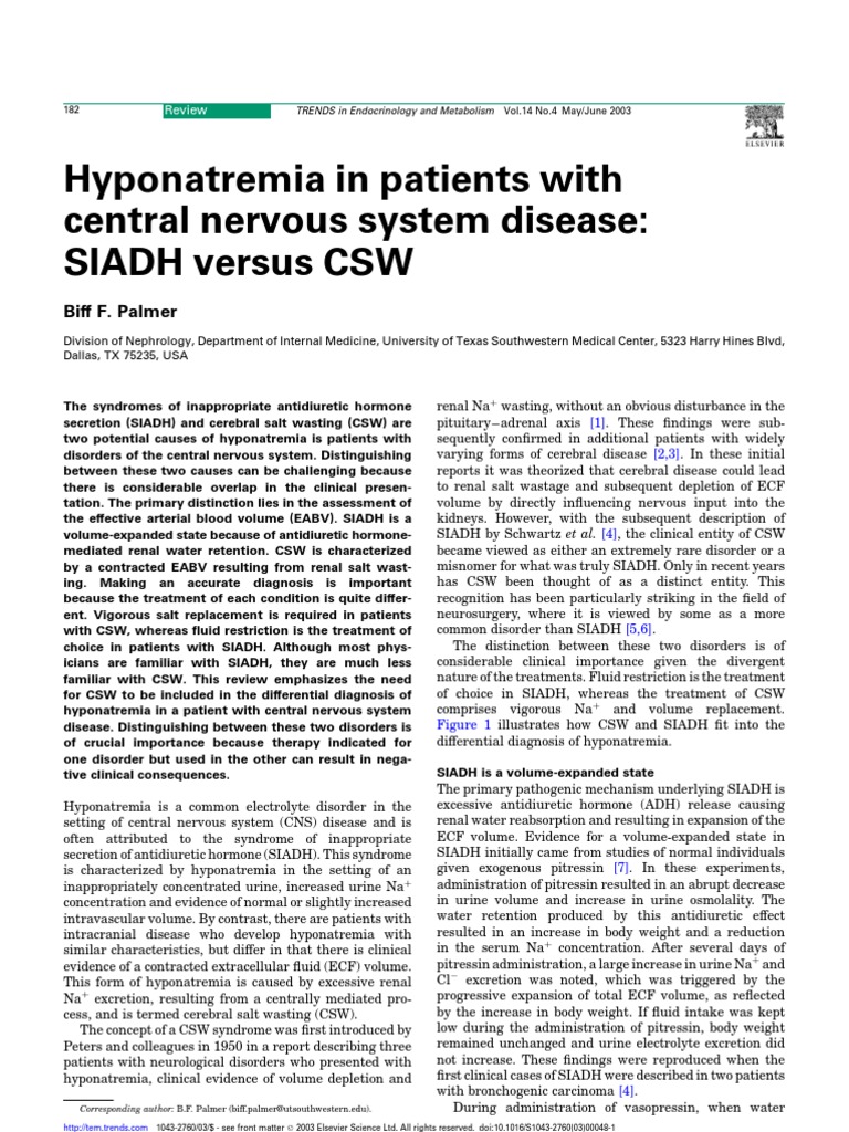 Siadh Versus CSW | PDF