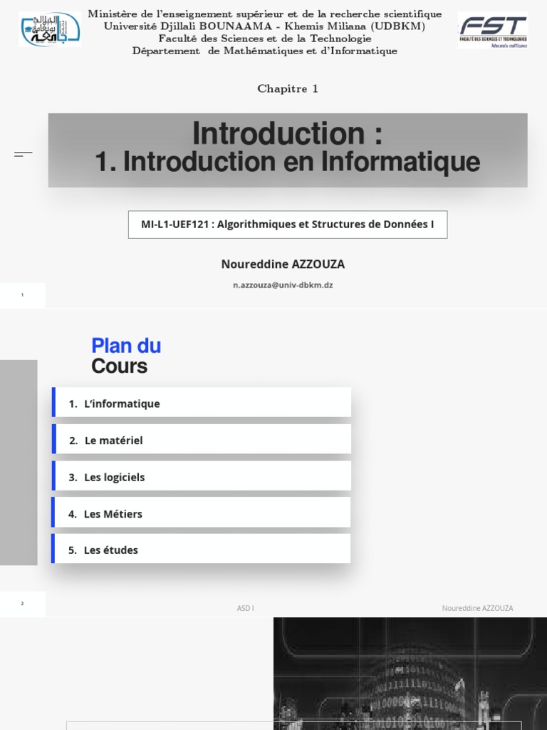 ASD I-Cours-Chapitre 1 - Introduction Informatique | PDF | Informatique | Matériel informatique
