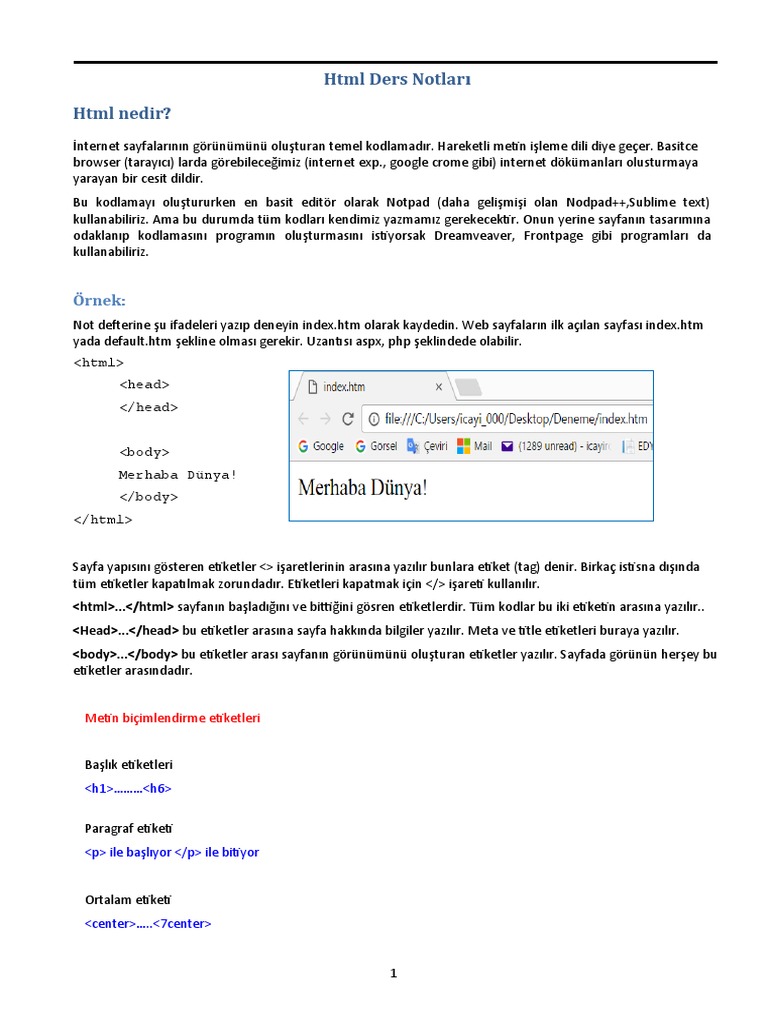 1-HTML Ders Notlari | PDF