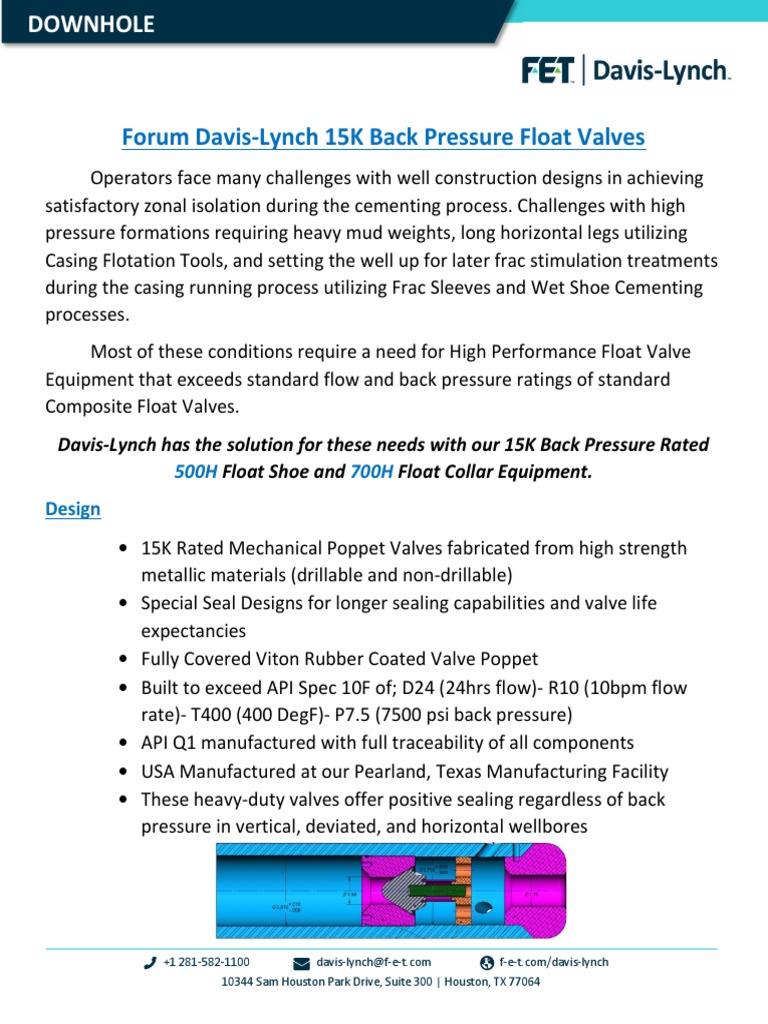 15K Back Pressure Float Valves Overview | PDF | Valve | Composite Material