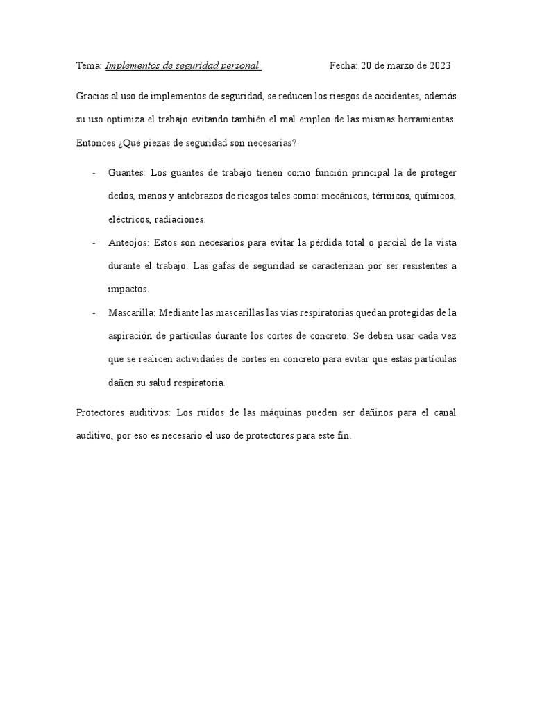 Implementos de Seguridad | PDF