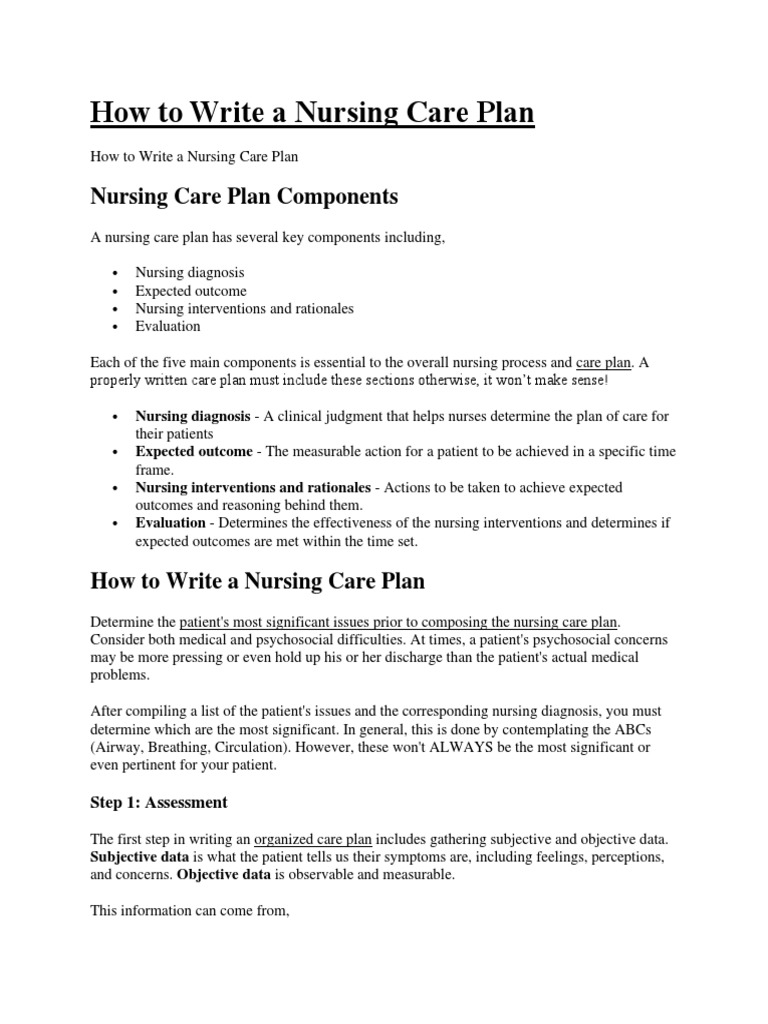 How To Write A Nursing Care Plan | PDF | Medical Diagnosis | Nursing
