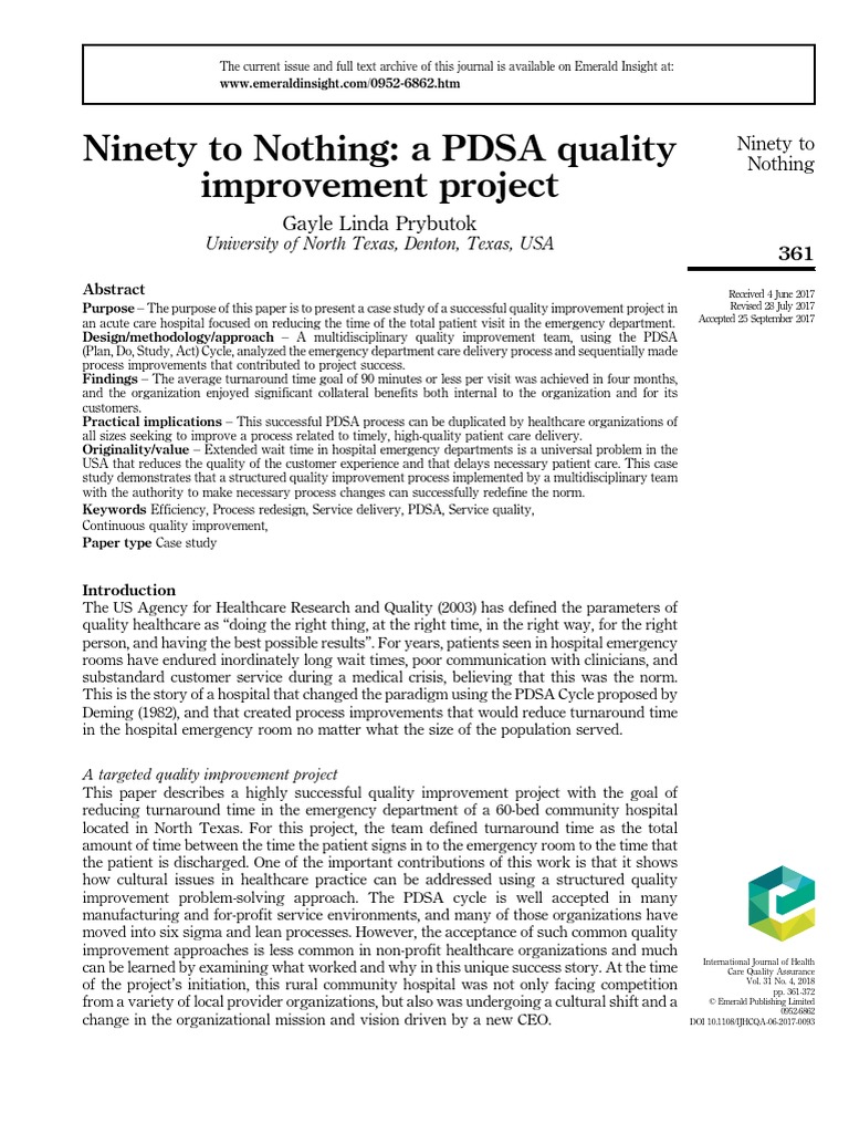 Ninety To Nothing A PDSA Qual | PDF | Emergency Department | Patient
