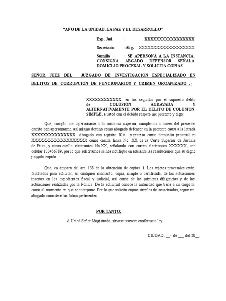 Modelo de Escrito de Apersonamiento | PDF