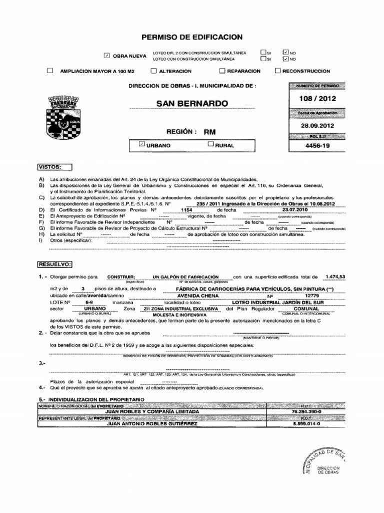 PERMISO DE EDIFICACIÓN - San Bernardo | PDF | Gobierno