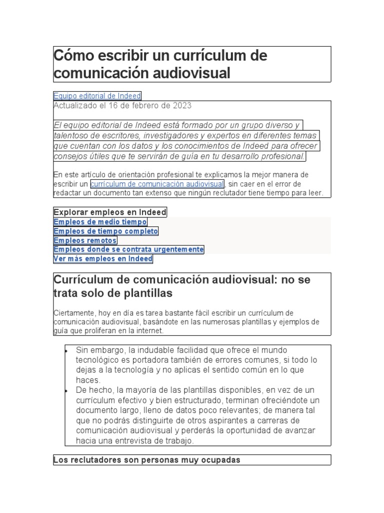 Cómo Escribir Un Currículum de Comunicación Audiovisual | PDF | Radiodifusión | Plan de estudios