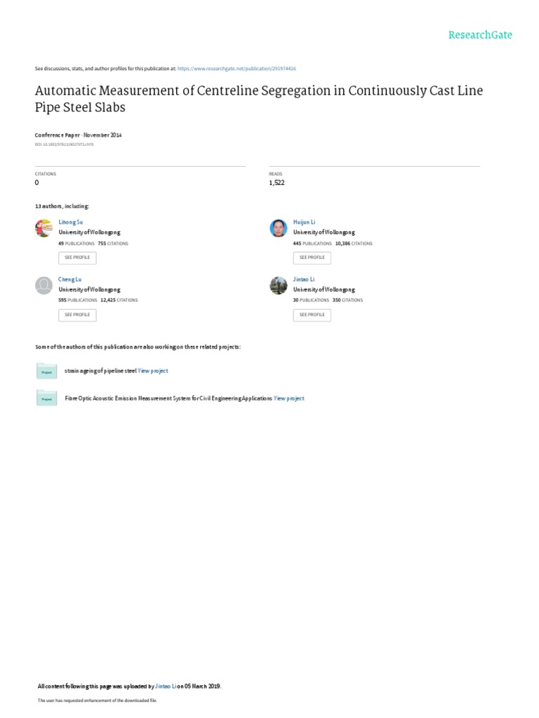 Automatic Measurement of Centreline Segregation in Continuously Cast ...