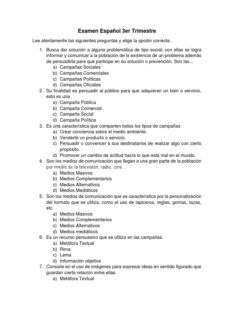 Examen Español 3er Trimestre | PDF