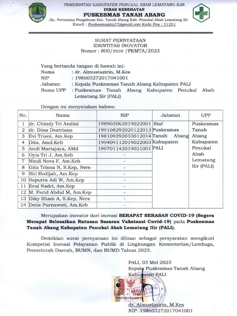 Identitas Serapat Serasan Covid19 | PDF