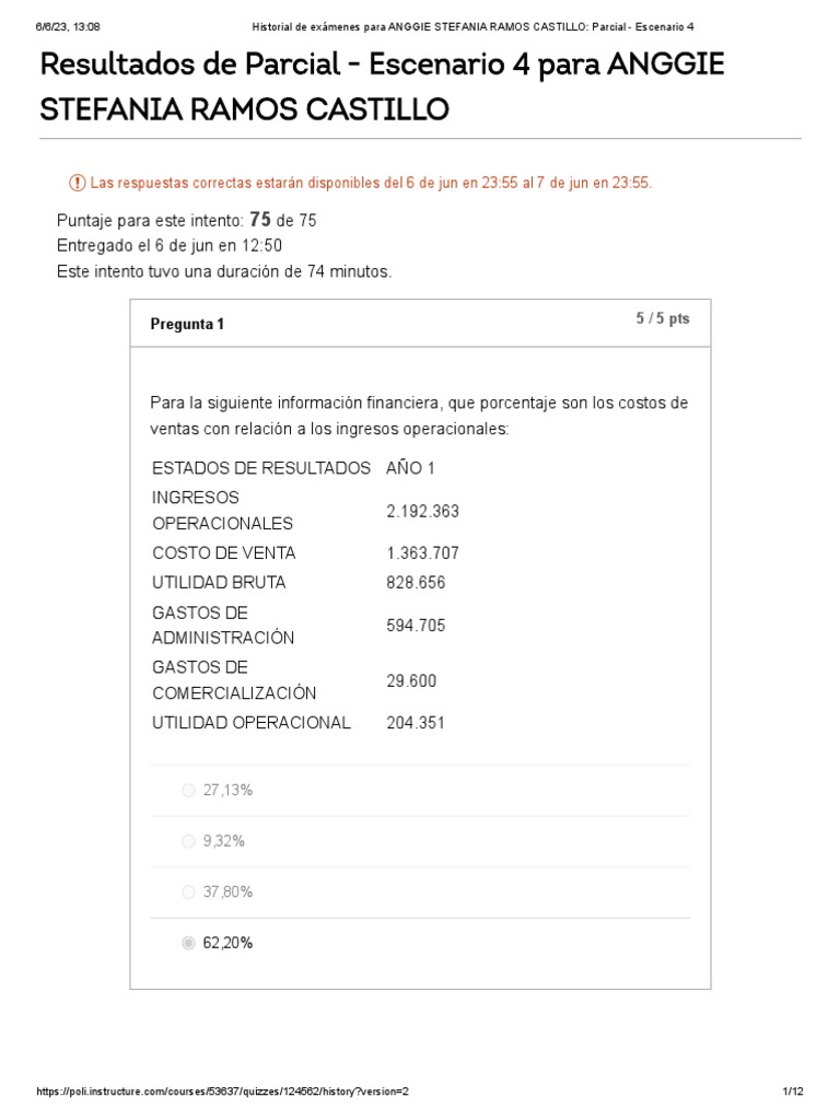 ADMINISTRACION FINANCIERA Parcial - Escenario 4 | PDF