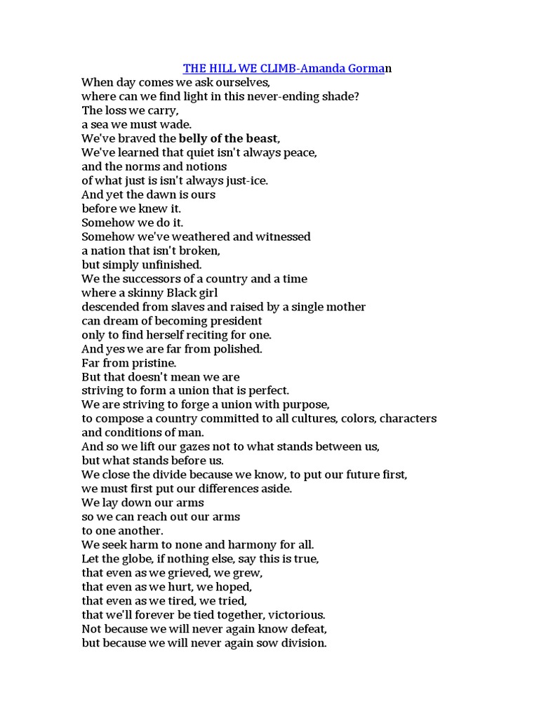 The Hill We Climb: Full Poem Text | PDF