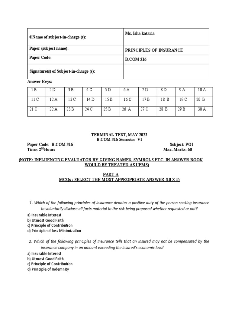 Bcom 6 Sem Poi QB | PDF Bcom 6 Sem Poi QB | PDF