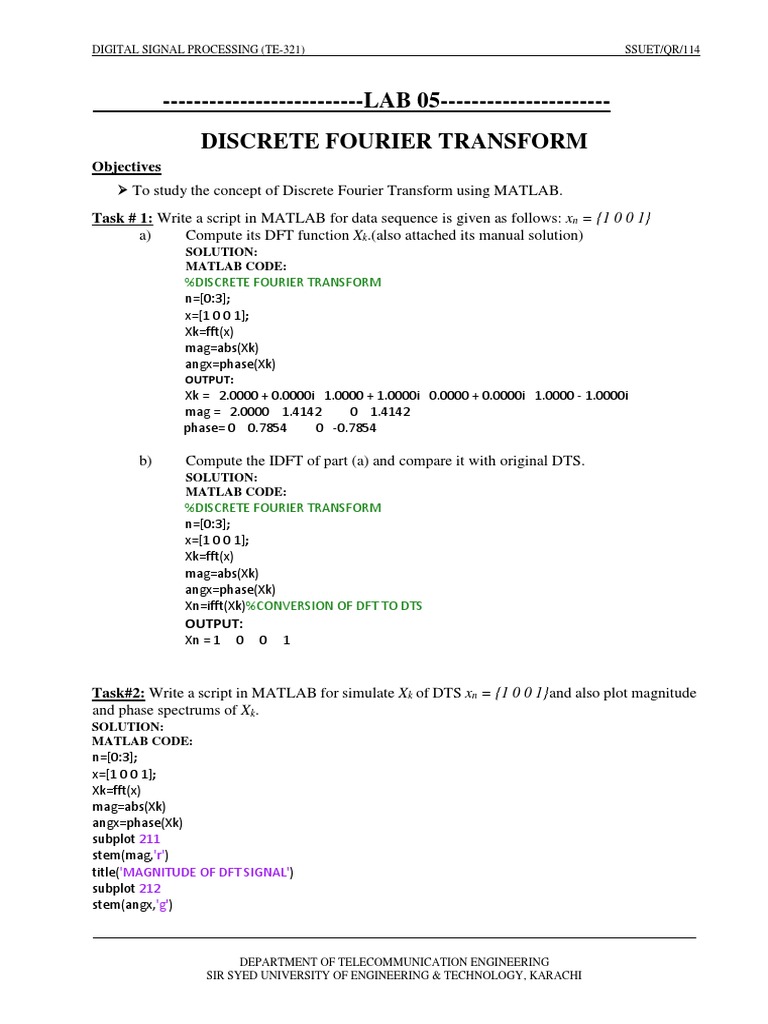 Lab 5 DSP | PDF | Discrete Fourier Transform | Digital Signal Processing