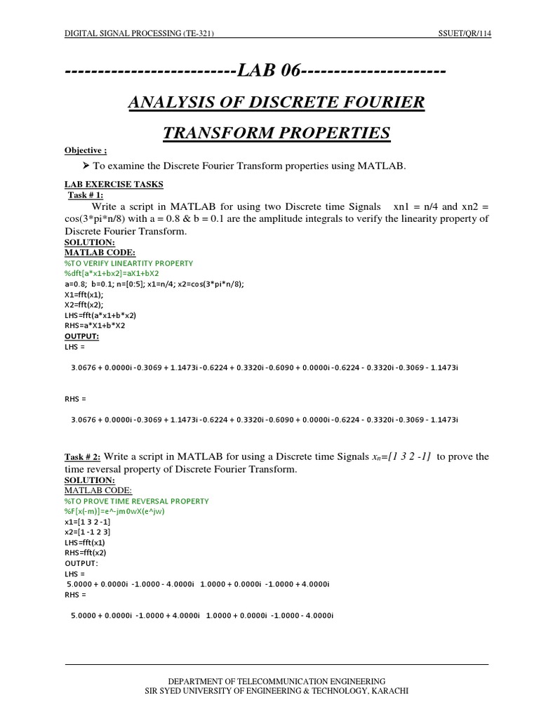 Lab 6 DSP | PDF | Discrete Fourier Transform | Digital Signal Processing