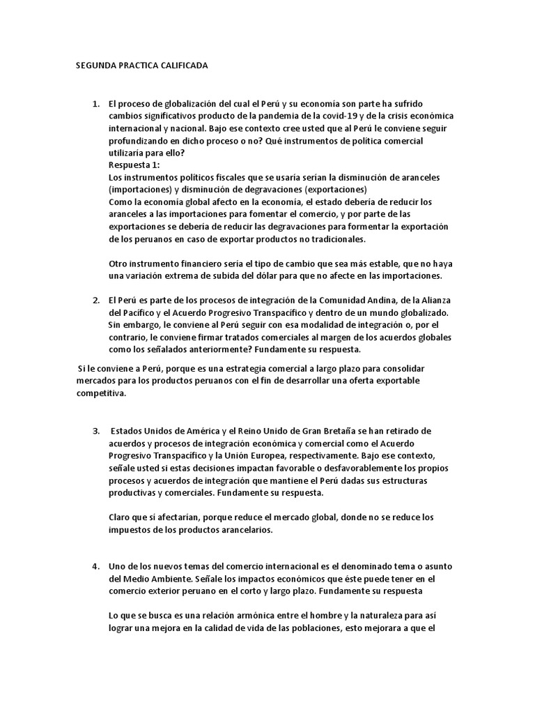 Segunda Practica Calificada | PDF | Perú | Comercio