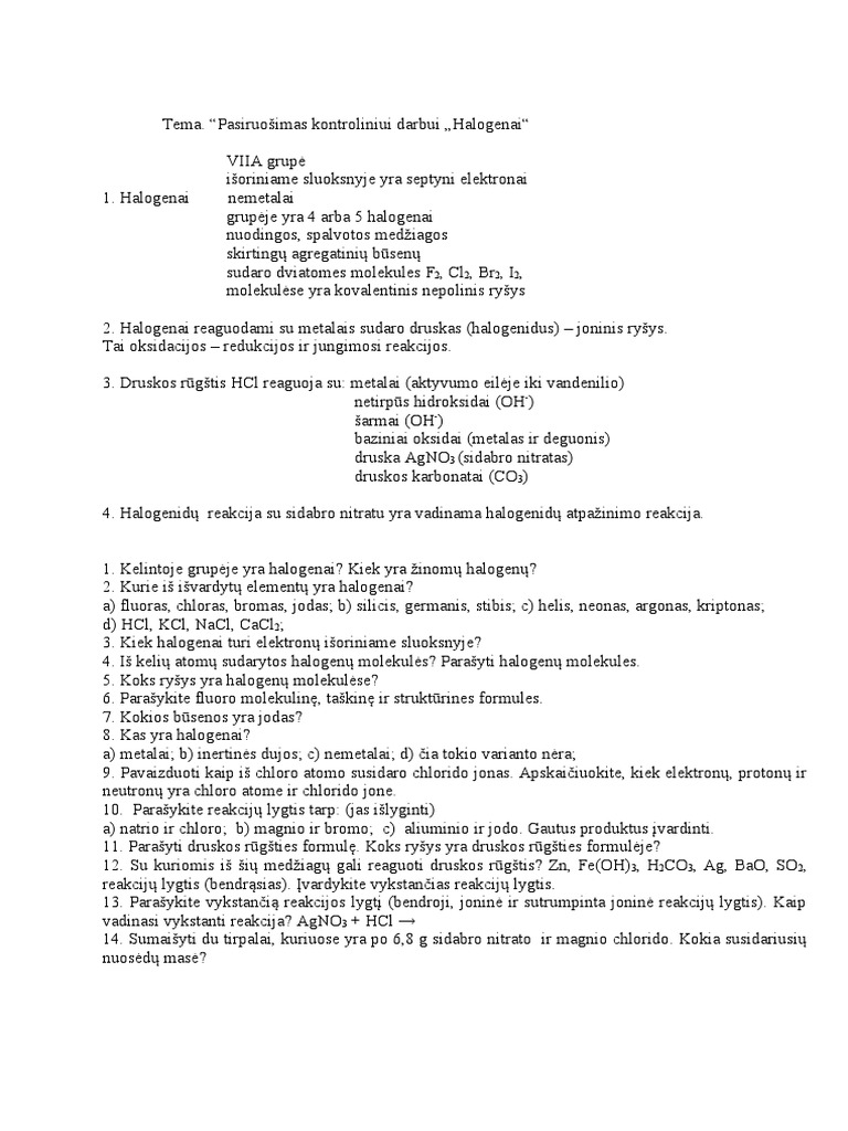 Pasiruosimas K.D. Halogenai | PDF