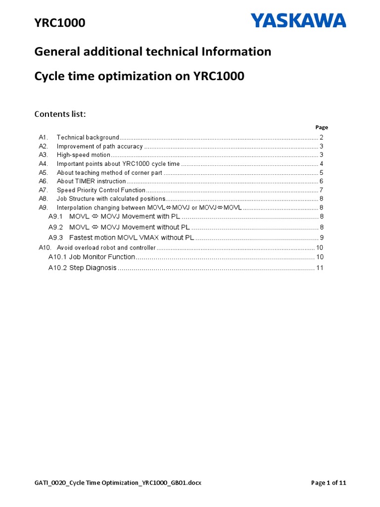 YRC1000 Cycle Time Optimization Guide | PDF | Acceleration | Speed