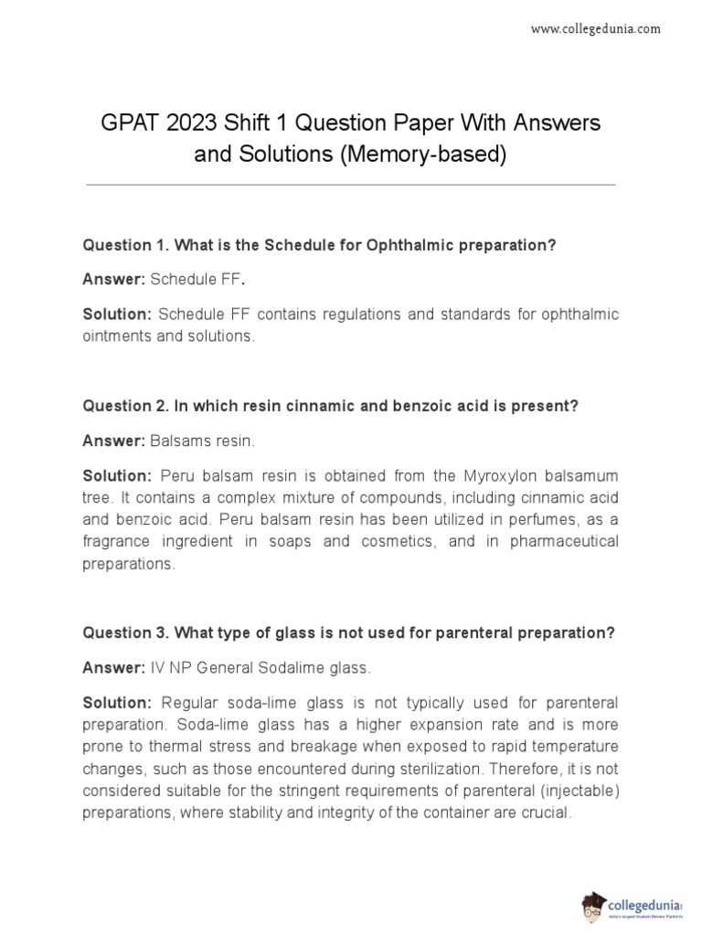GPAT 2023 Question Paper & Solutions | PDF | Wellness