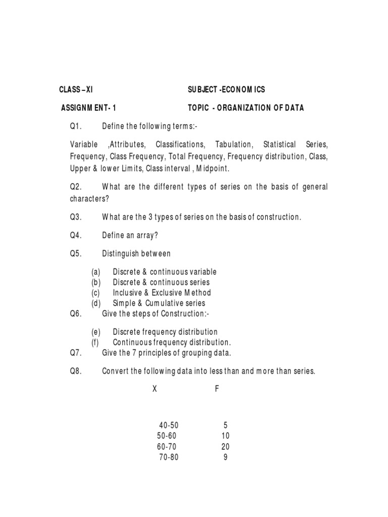 CBSE Class 11 Economics Worksheet | PDF