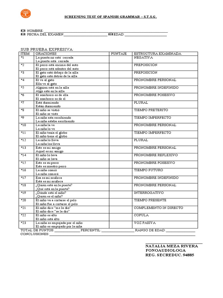 Screening Test of Spanish Grammar Expresivo | PDF