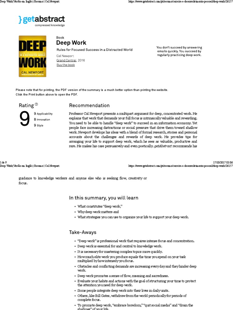 Deep Work Book - English Resumo | PDF | Attention | Experience