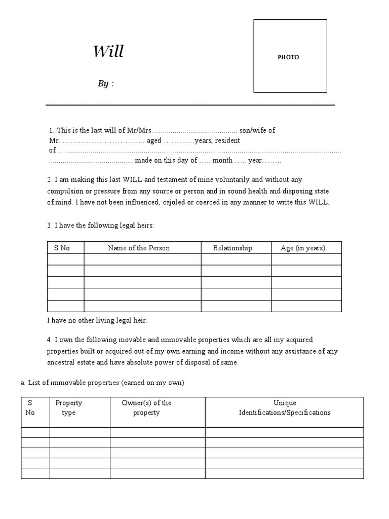 Will Format | PDF | Property | Will And Testament