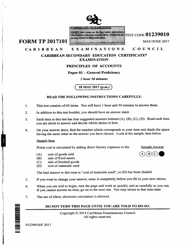 CSEC PoA June 2017 P1 | PDF | Debits And Credits | Bookkeeping