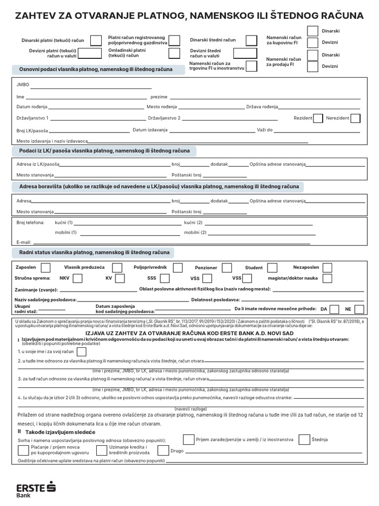 Zahtev Za Otvaranje Sa Izjavom 04 2023 | PDF