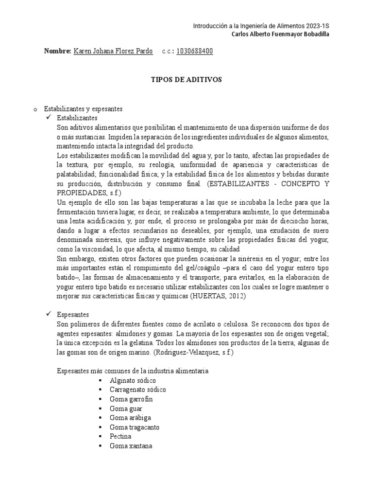 Tipos de Aditivos | PDF | Alimentos | Carbohidratos