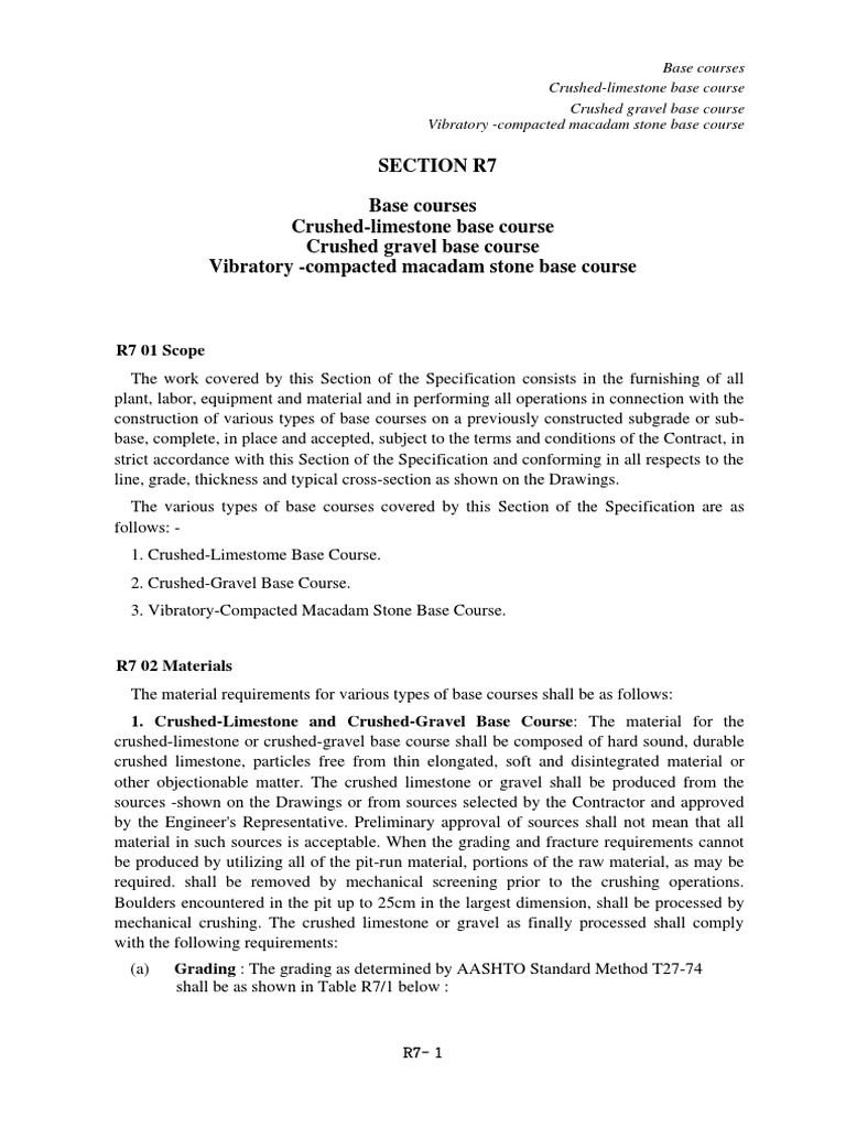 Section R7 Base Courses Crushed-Limestone Base Course Crushed Gravel ...