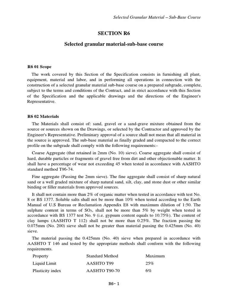Section R6 Selected Granular Material-Sub-Base Course | PDF | Asphalt ...