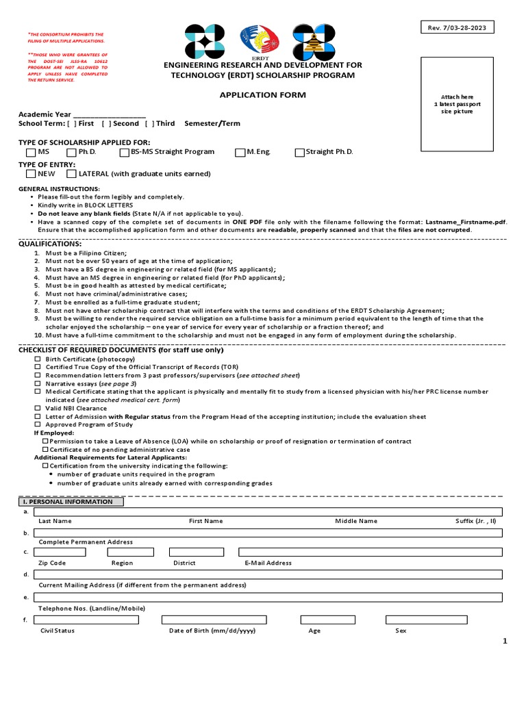 2023 ERDT Application Form | PDF | Doctor Of Philosophy | Academic Degree 2023 ERDT Application Form | PDF | Doctor Of Philosophy | Academic Degree