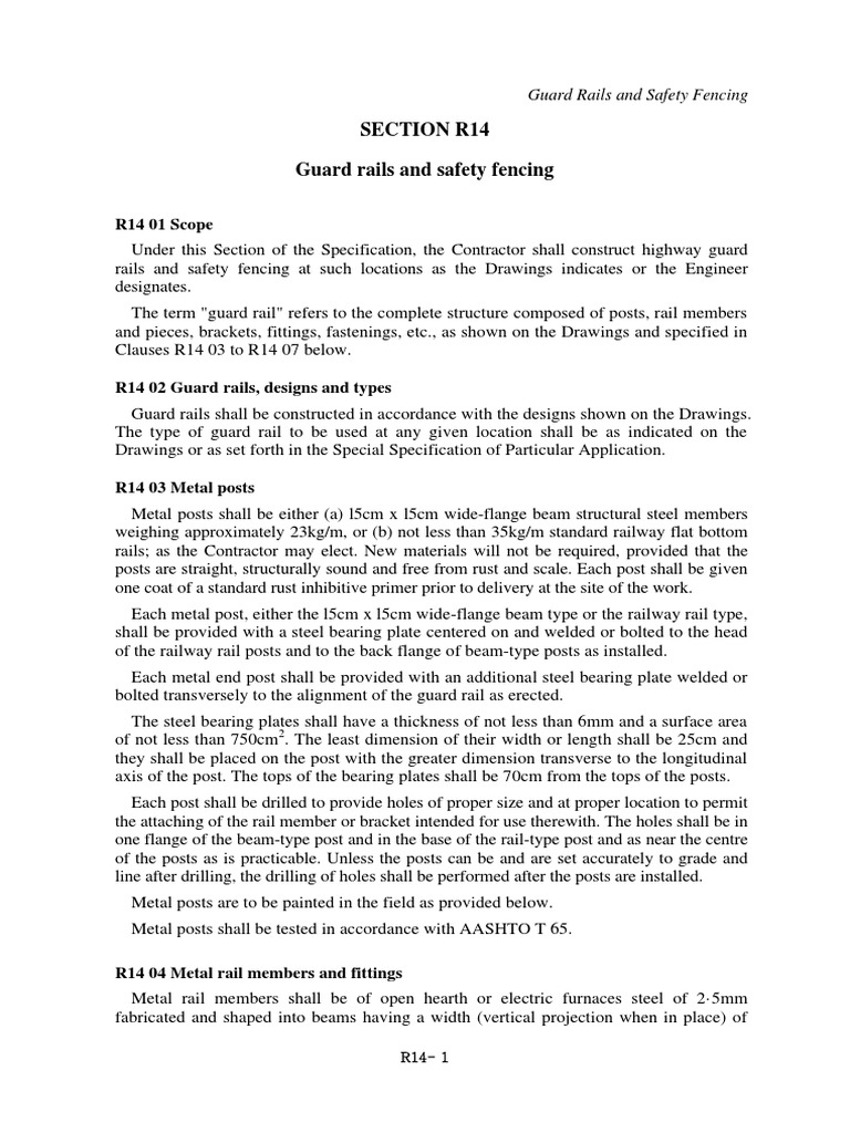 Section R14 Guard Rails and Safety Fencing | PDF | Screw | Paint