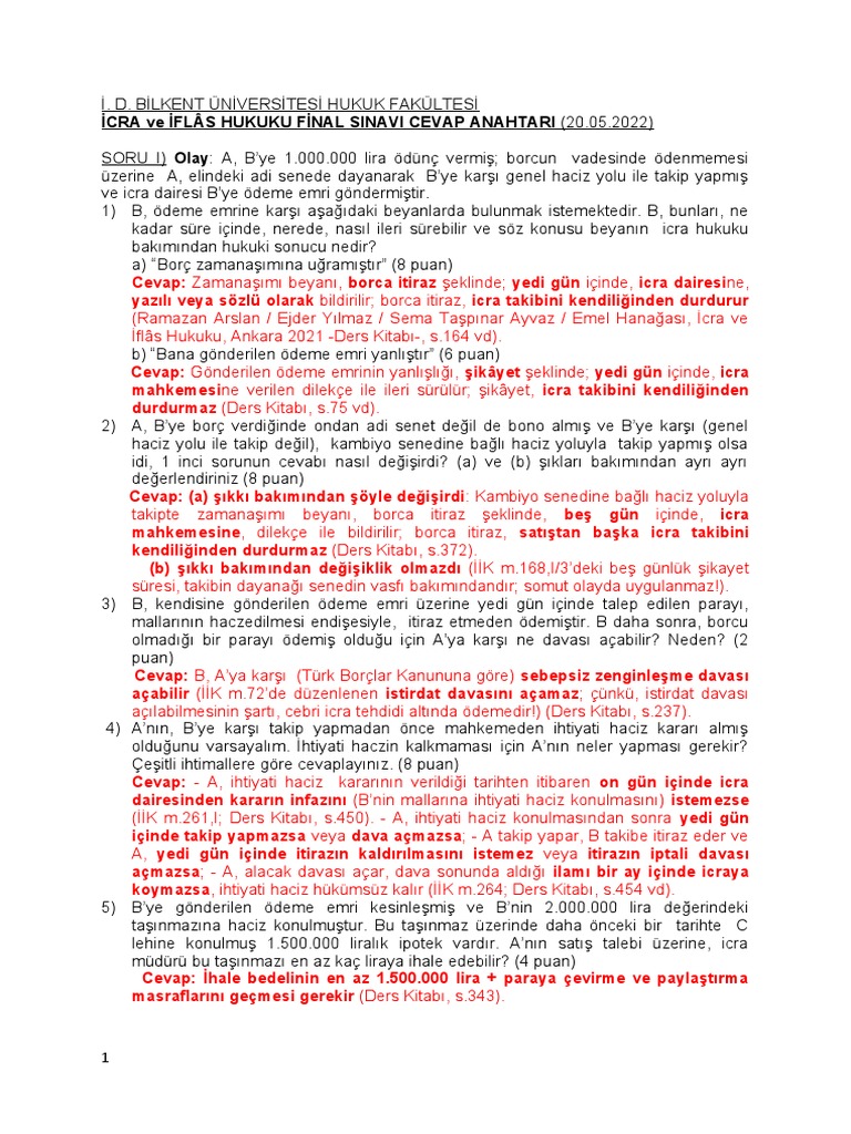 İcra 2022 Fi̇nal Cevap Anahtari | PDF