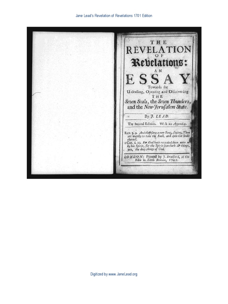 Jane Lead - The Revelation of Revelations 1701 Edition | PDF ...