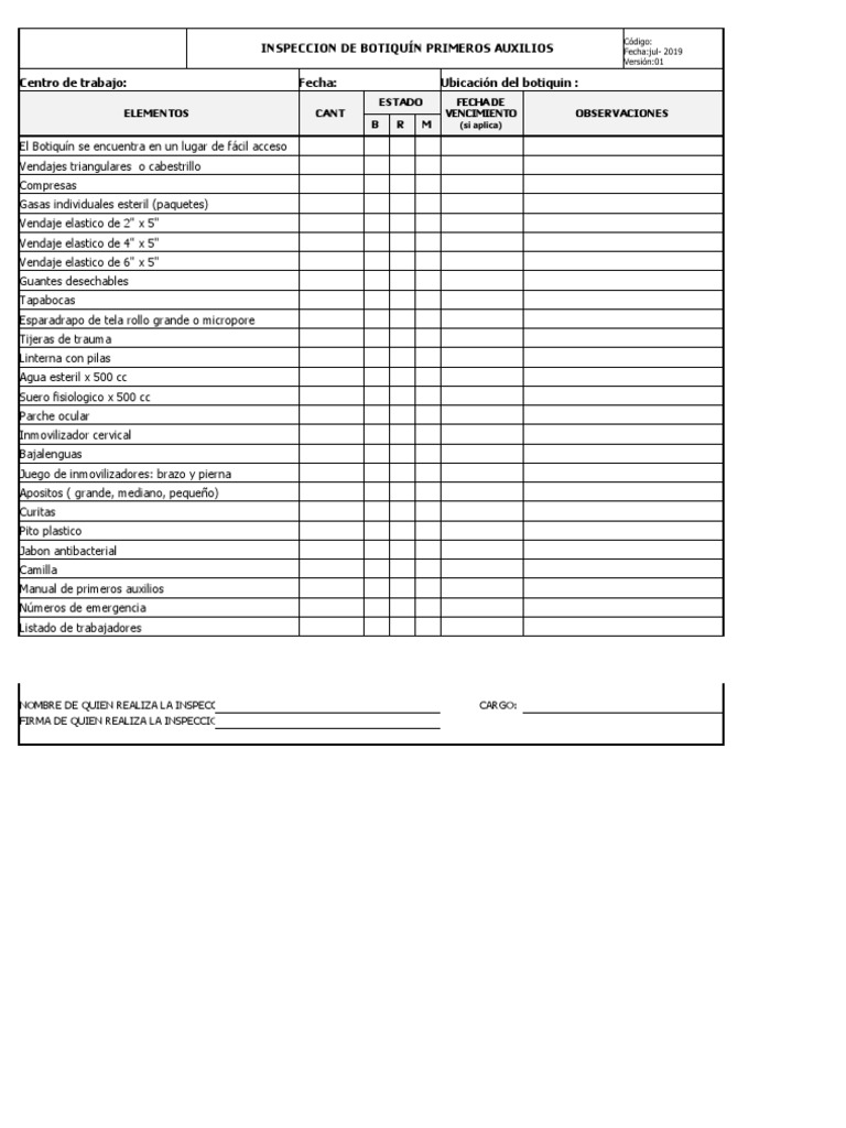 Nuevo Formato de Inspeccion de Botiquin Modelo | PDF Nuevo Formato de Inspeccion de Botiquin Modelo | PDF