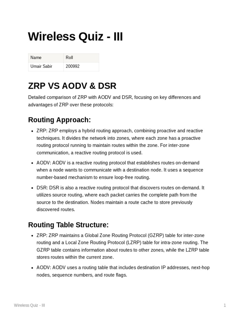 Wireless Quiz III | PDF | Routing | Telecommunications