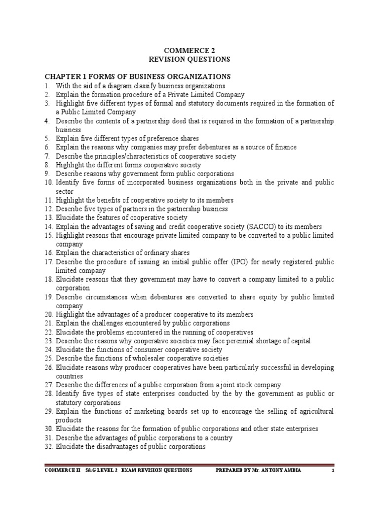 Commerce II Revision Questions Guide | PDF | Finance & Money Management