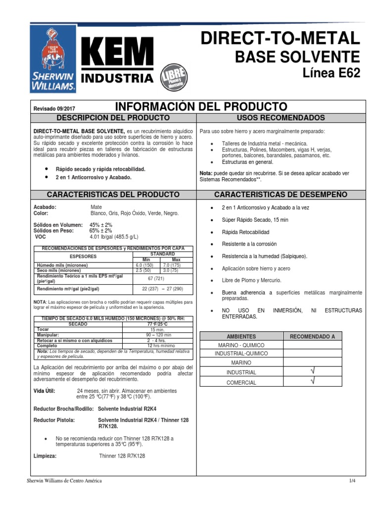 HojaTecnica-Kem Direct-To-Metal Base Solvente | PDF | Pintar | Acero