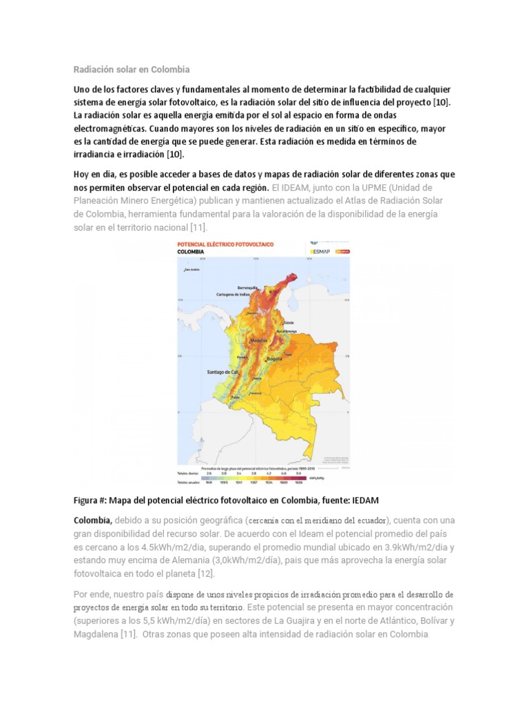 Radiación Solar en Colombia | PDF | Fotovoltaica | Sistema fotovoltaico