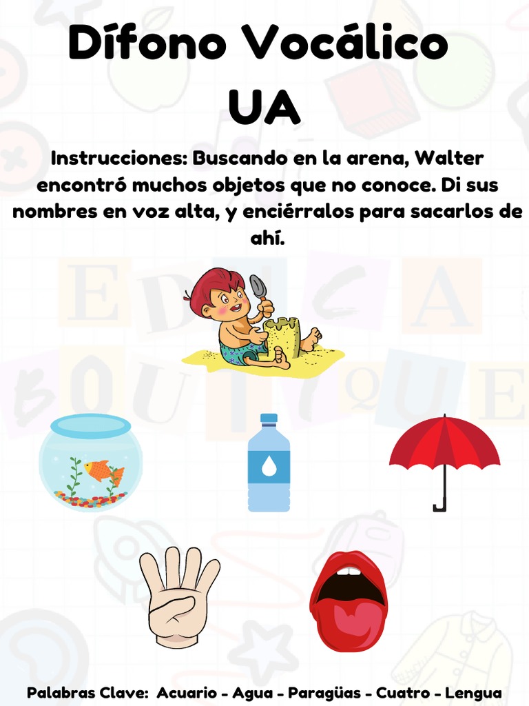 Actividades con Dífonos Vocalicos UA y UE | PDF