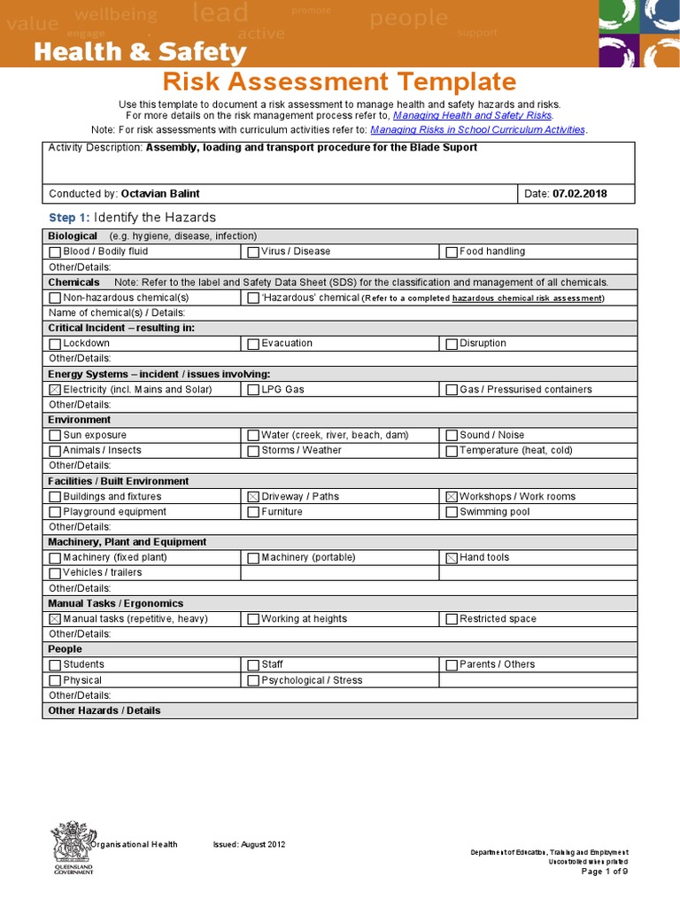 Health and Safety Risk Assessment Template | PDF | Personal Protective ...
