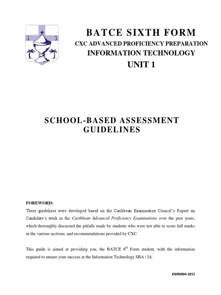 IT SBA Guidelines for CXC Unit 1 | PDF | Information | Evaluation