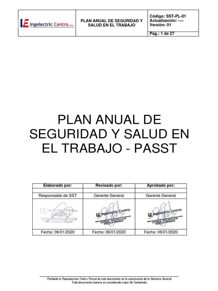 SST-PL-01 Plan Anual de Seguridad y Salud en El Trabajo | PDF | Seguridad y salud ocupacional ...