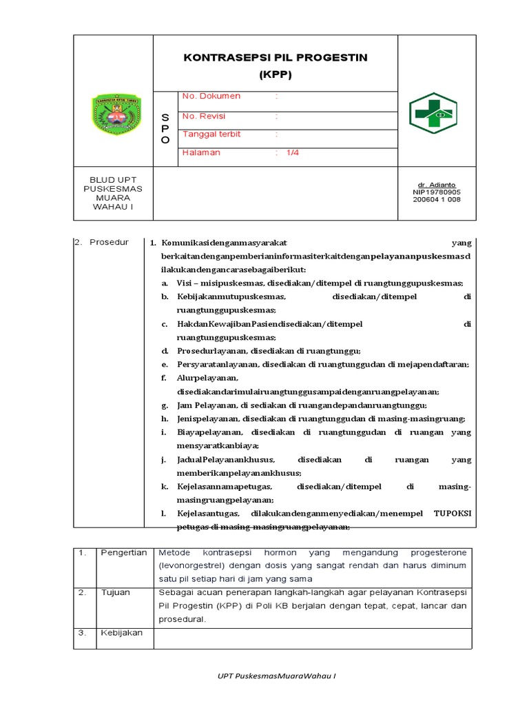 Sop Kontrasepsi Pil Progestin 2022 | PDF