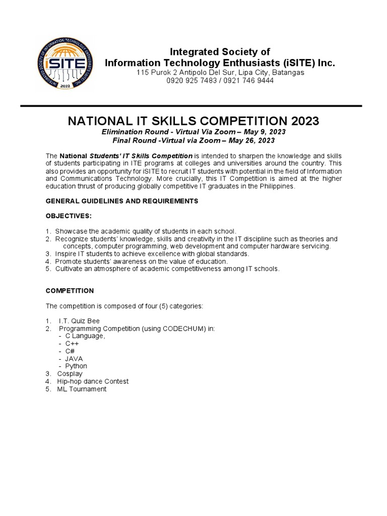 ISITE National IT Skills Competition Guidelines | PDF